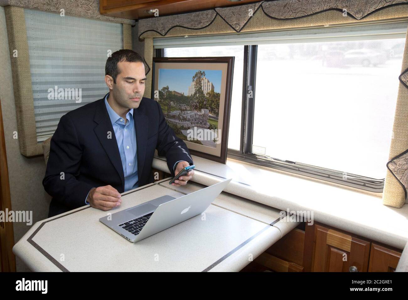 Hidalgo Texas USA, February 13 2014: George P. Bush sits on his tour ...