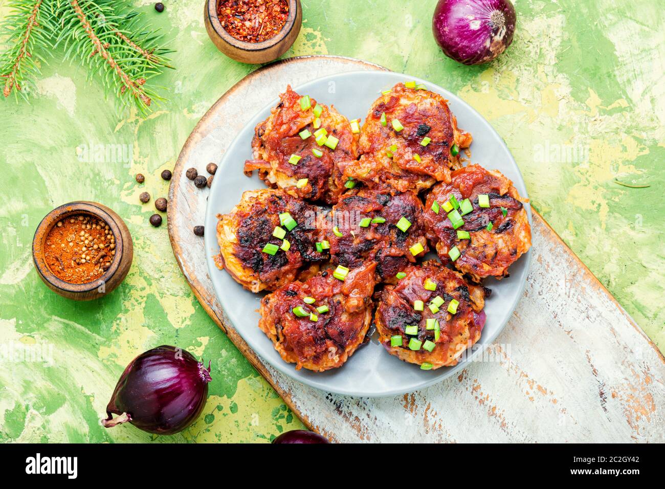 Vegetarian red onion cutlets on a plate.Vegetable cutlets.Homemade ...