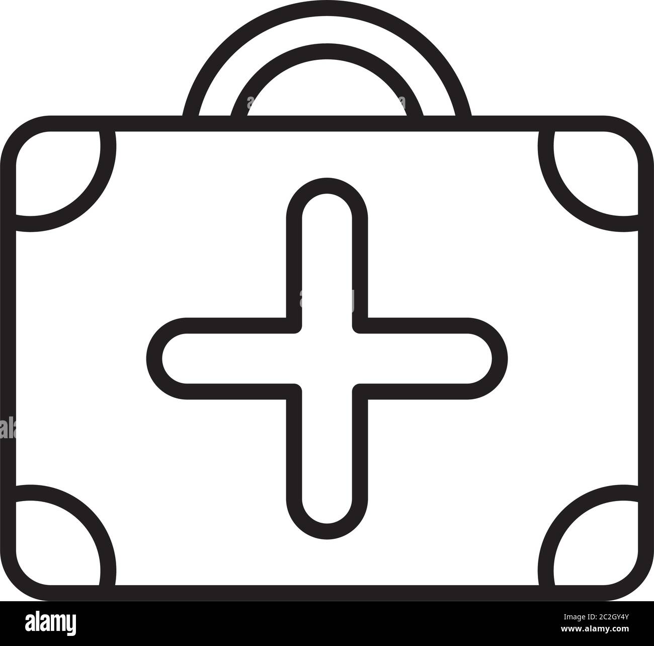 first aid kit box icon over white background, line style, vector ...