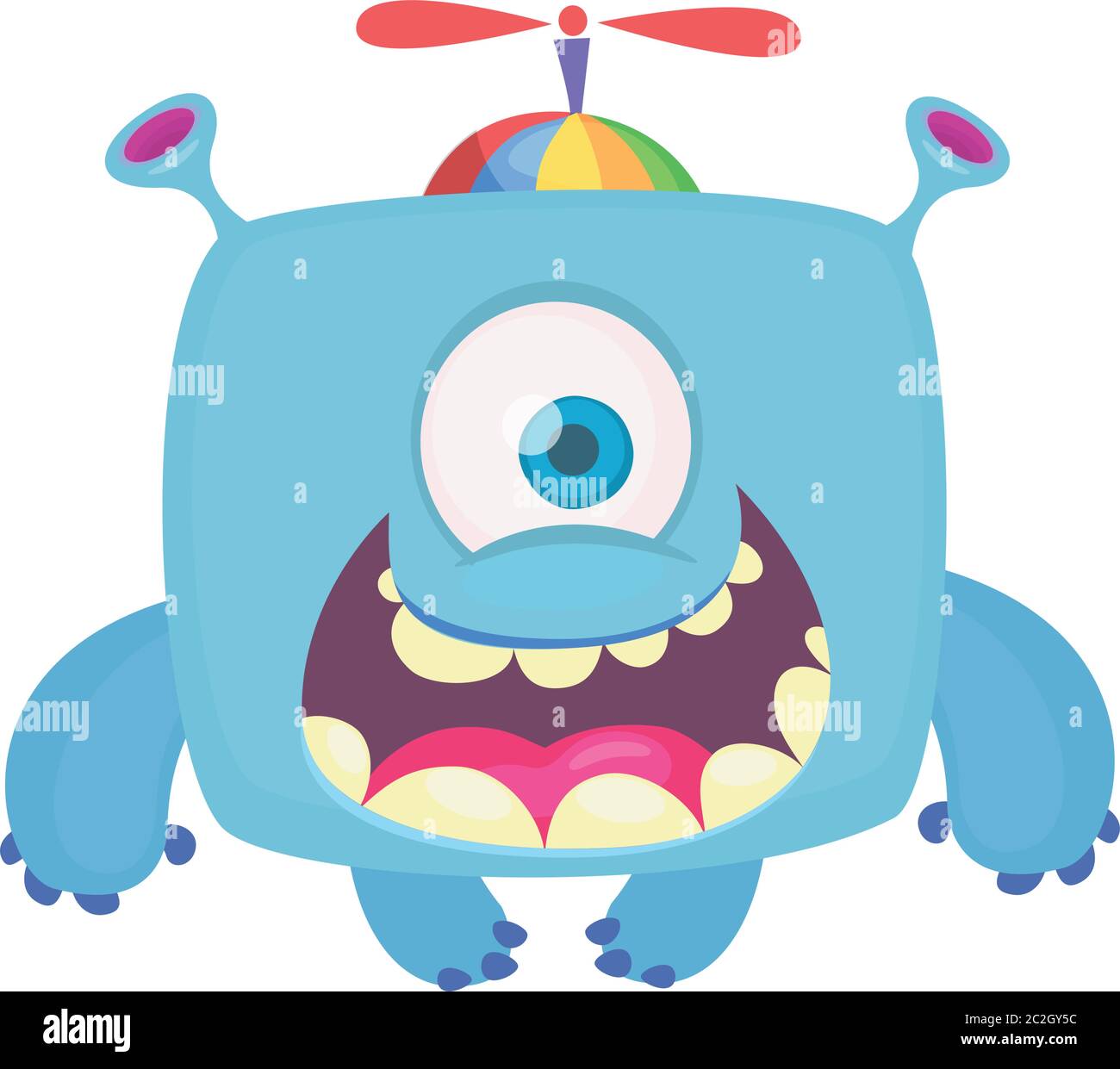 Happy cartoon monster with one eye. Vector Halloween illustration Stock ...