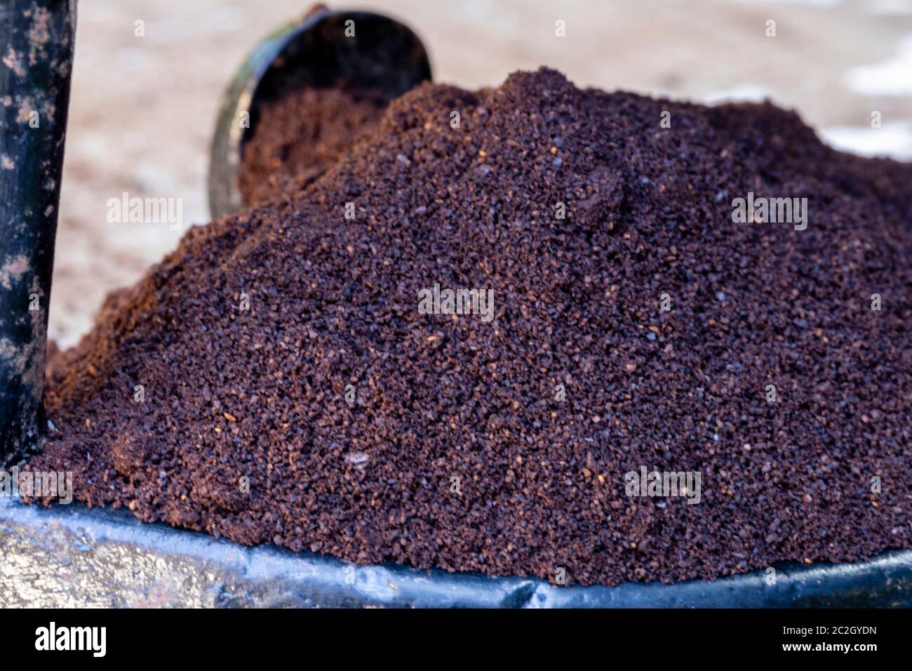 Ground coffee in the manual grinder Stock Photo - Alamy