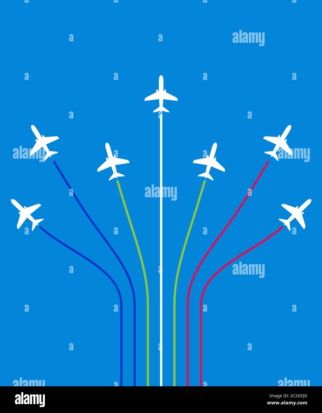 Airplane Flying Formation In Blue Sky, Air Show Display, The ...