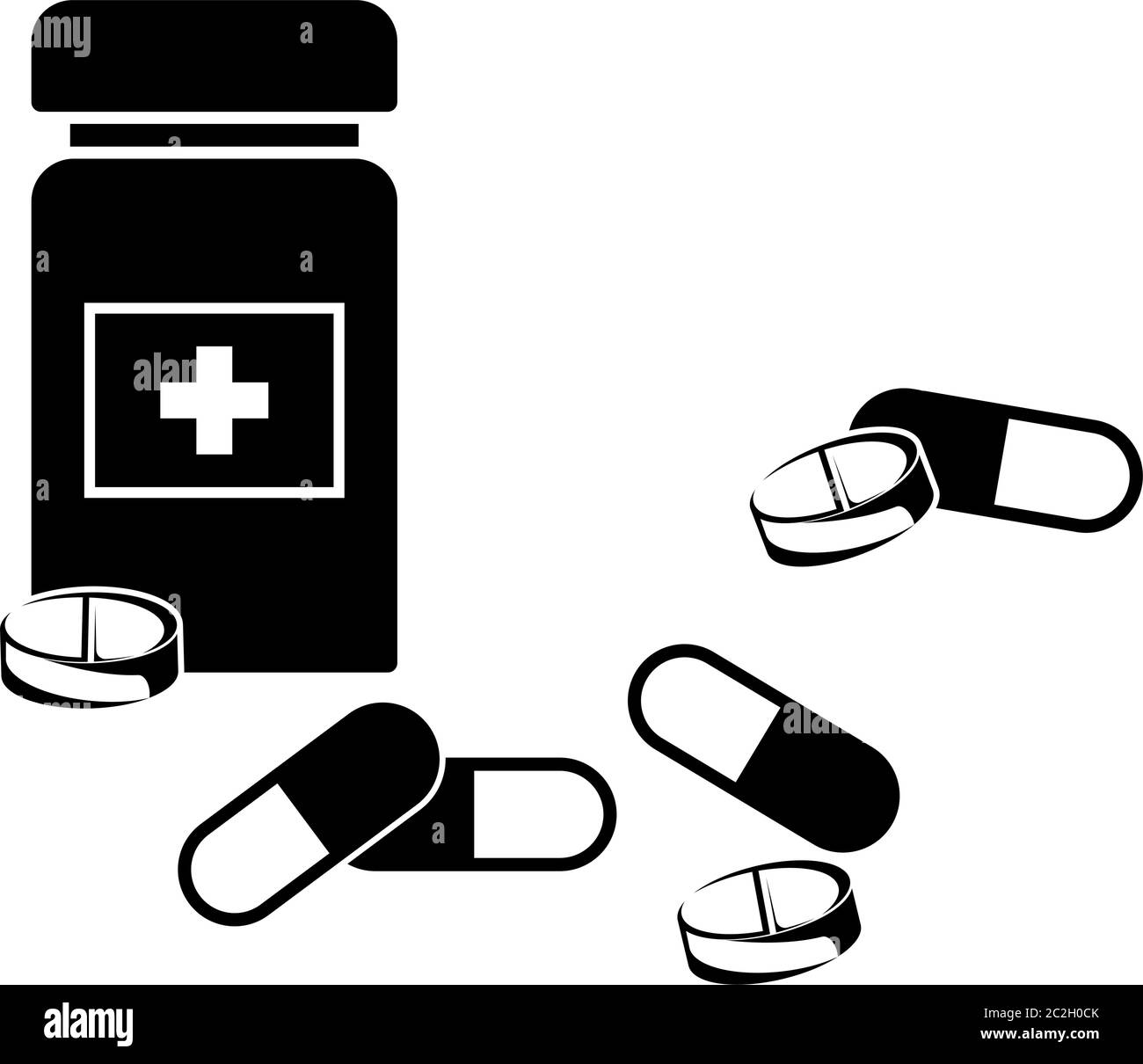Medicine Pill Capsule And Bottle Icon Vector Art Illustration Stock ...