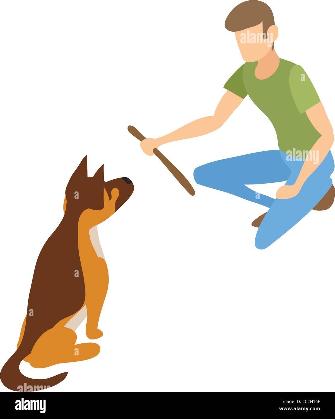 Dog wait wood stick icon. Isometric of dog wait wood stick vector icon ...