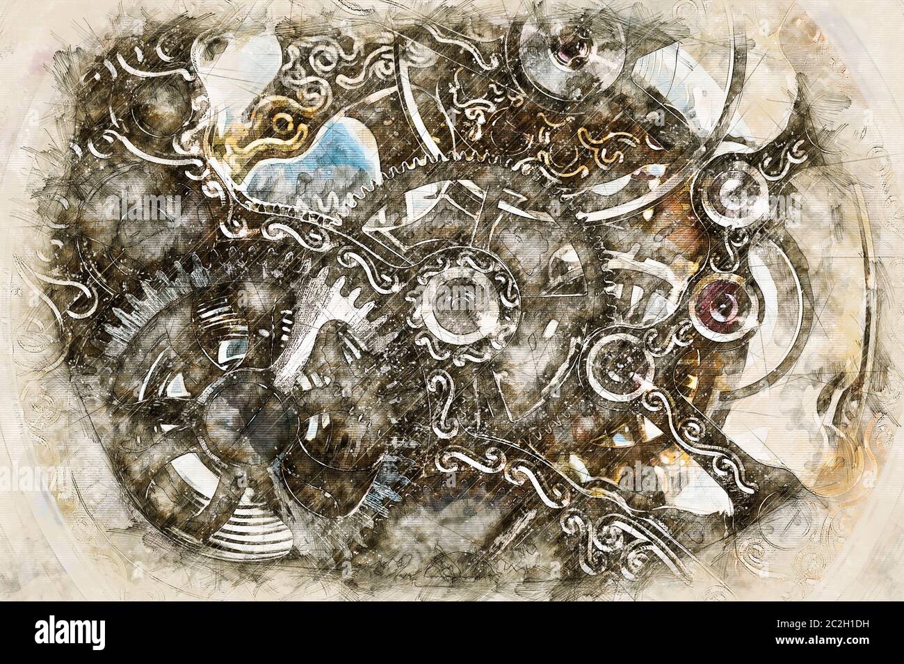 Digital artistic Sketch of a Clockwork Stock Photo - Alamy