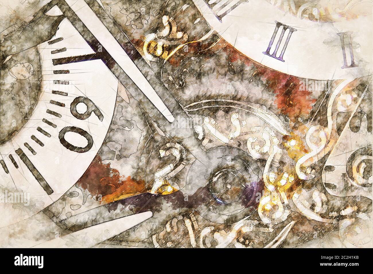 Digital artistic Sketch of a Clockwork Stock Photo - Alamy