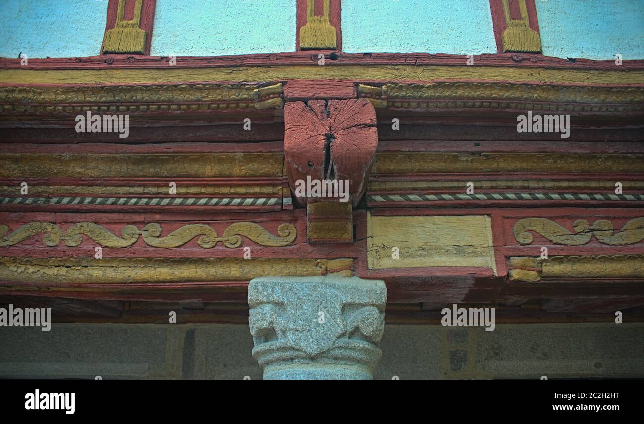 Wooden beam with decorations on old medieval building Stock Photo - Alamy