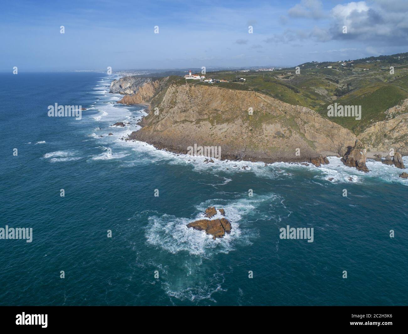 Aerial view of lighthouse at Cape Roca Stock Photo - Alamy