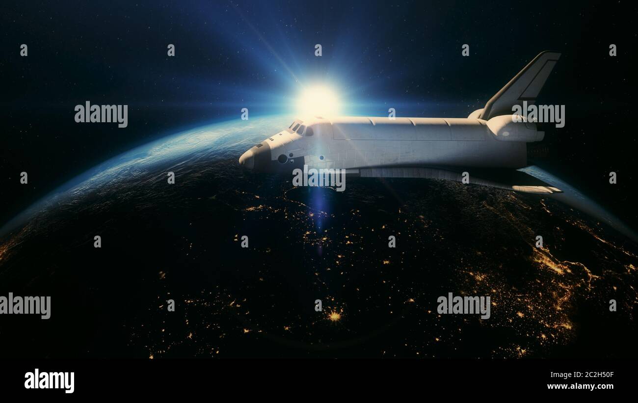 Space shuttle in orbit above planet earth Stock Photo - Alamy