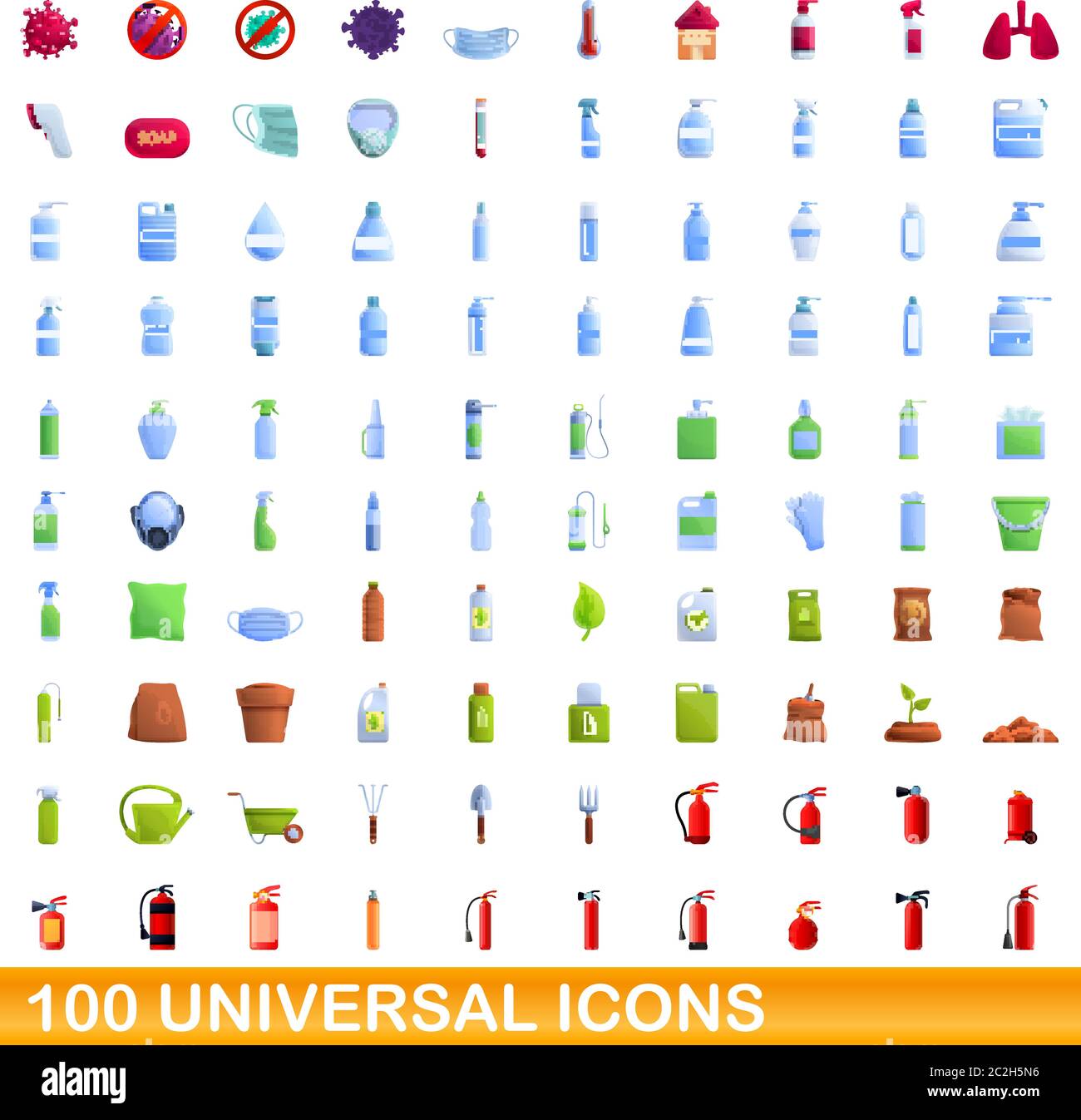 100 universal icons set. Cartoon illustration of 100 universal icons ...