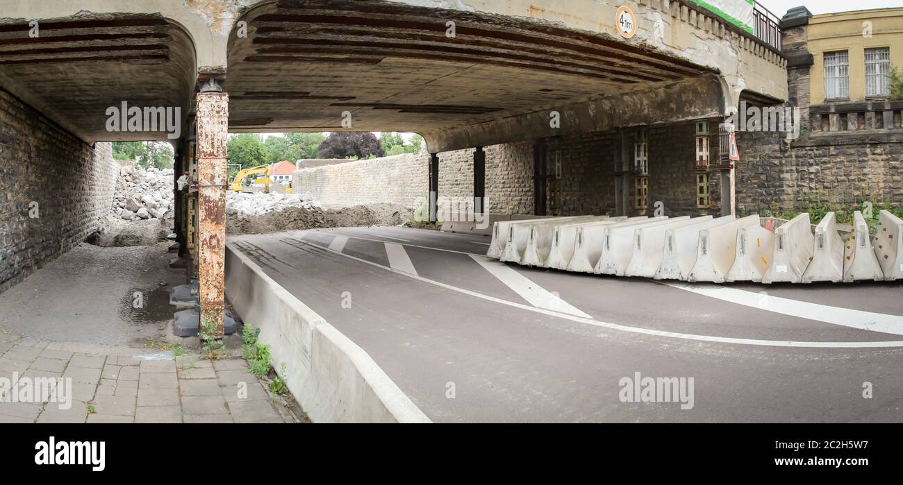 closed road due to demolition of the bridge and new construction Stock ...