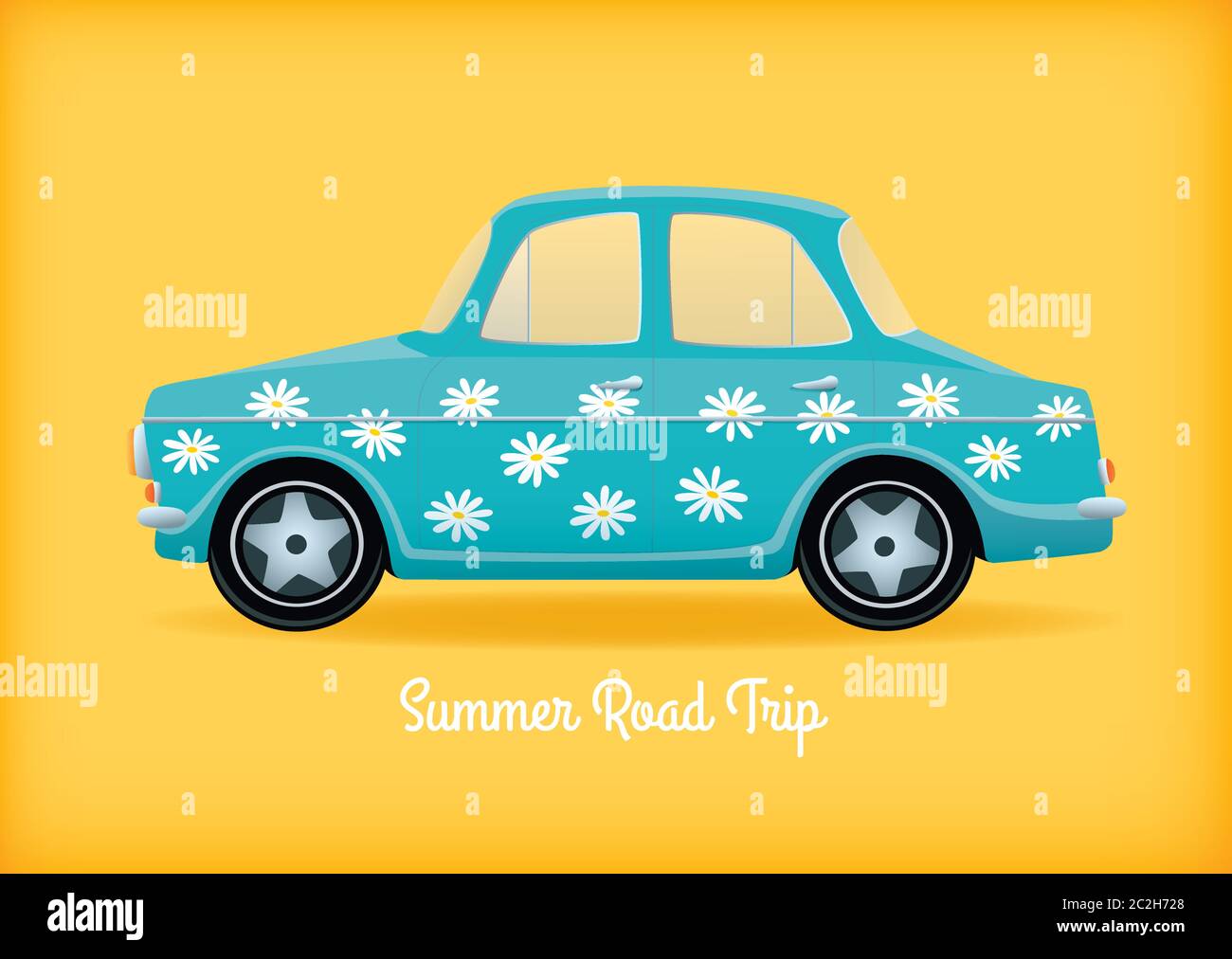 Vector illustration of a light blue cartoon retro car with white ...