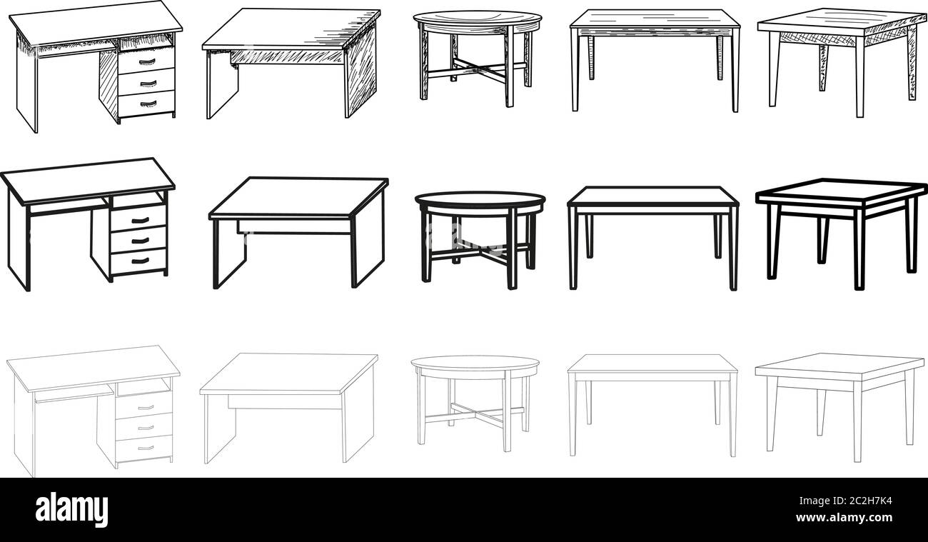 vector, isolated sketch of a table, set Stock Vector Image & Art - Alamy