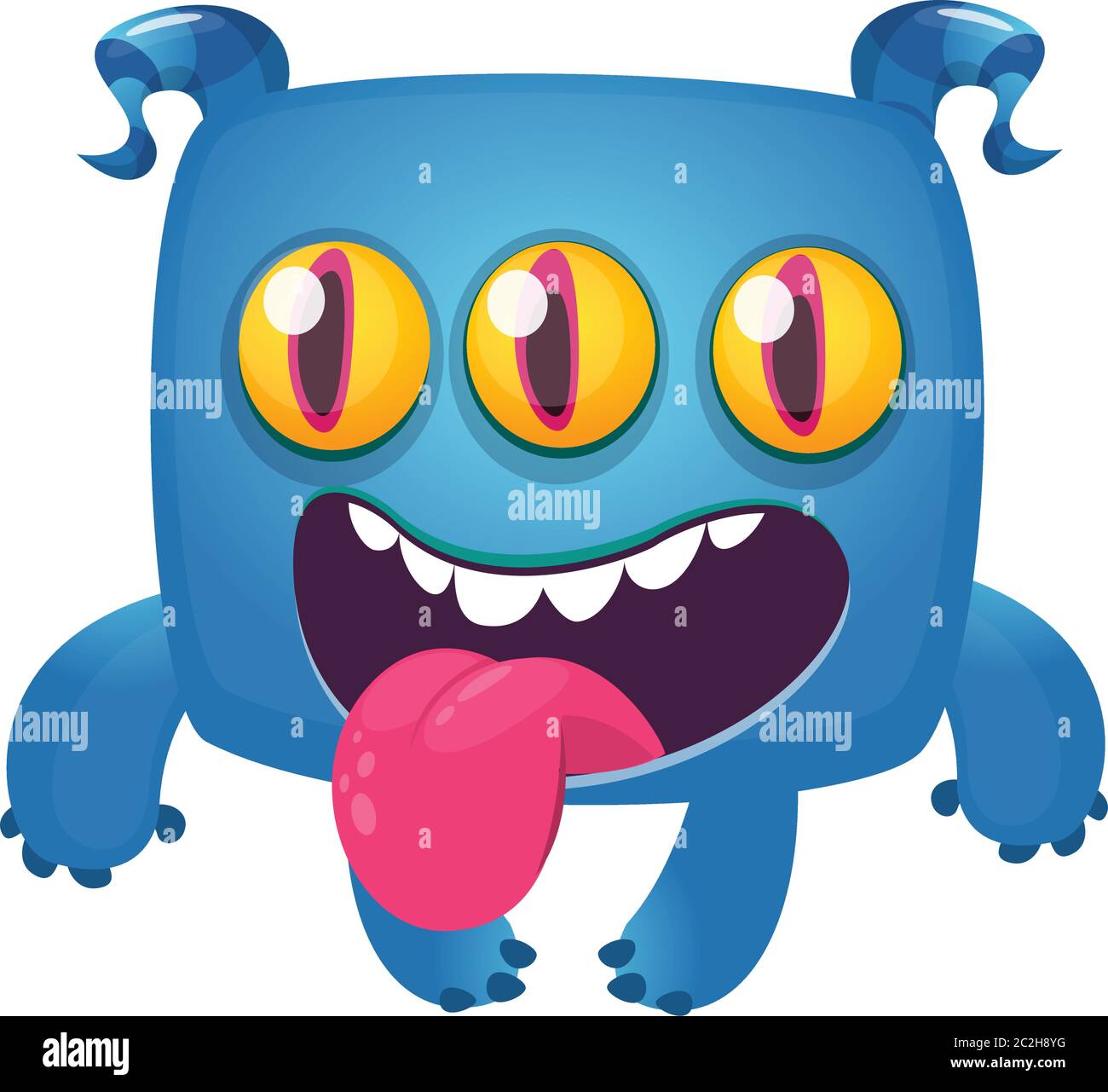Funny cartoon laughing monster with three eyes. Vector Halloween ...
