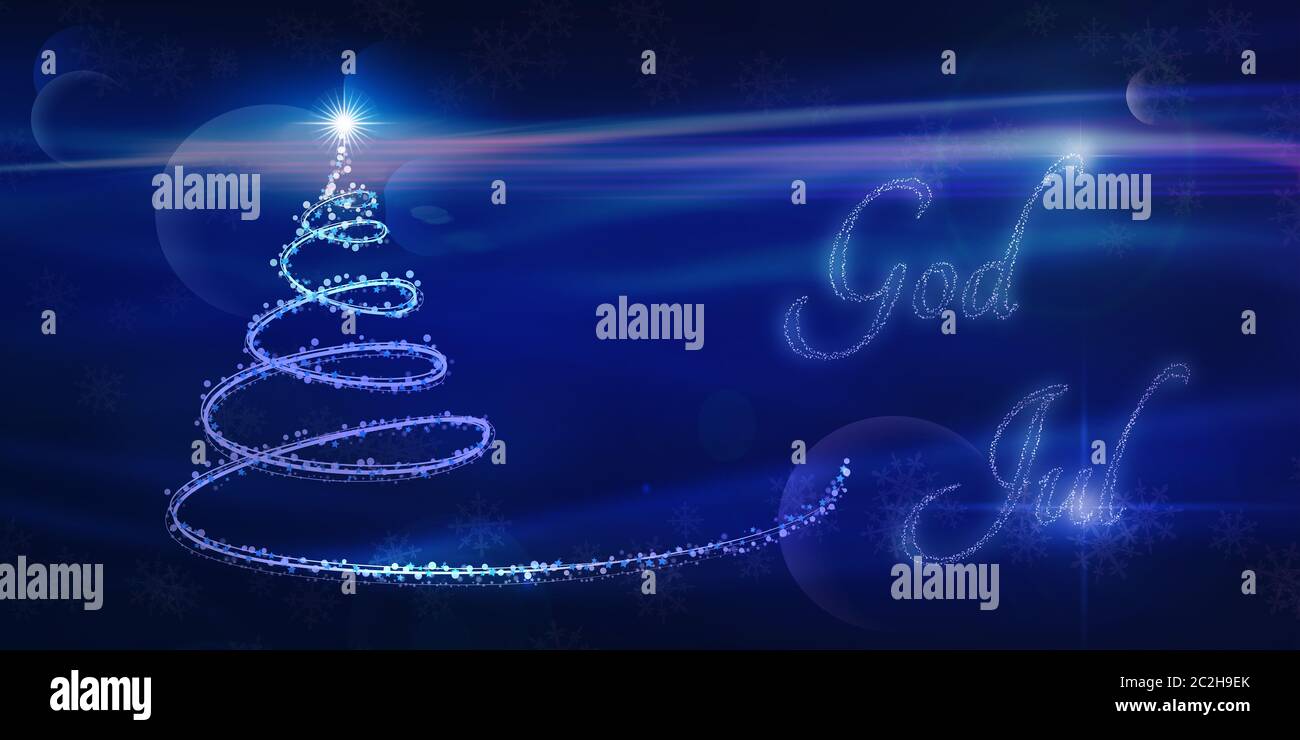 God Jul, magical Scandinavian Christmas card in blue Stock Photo - Alamy