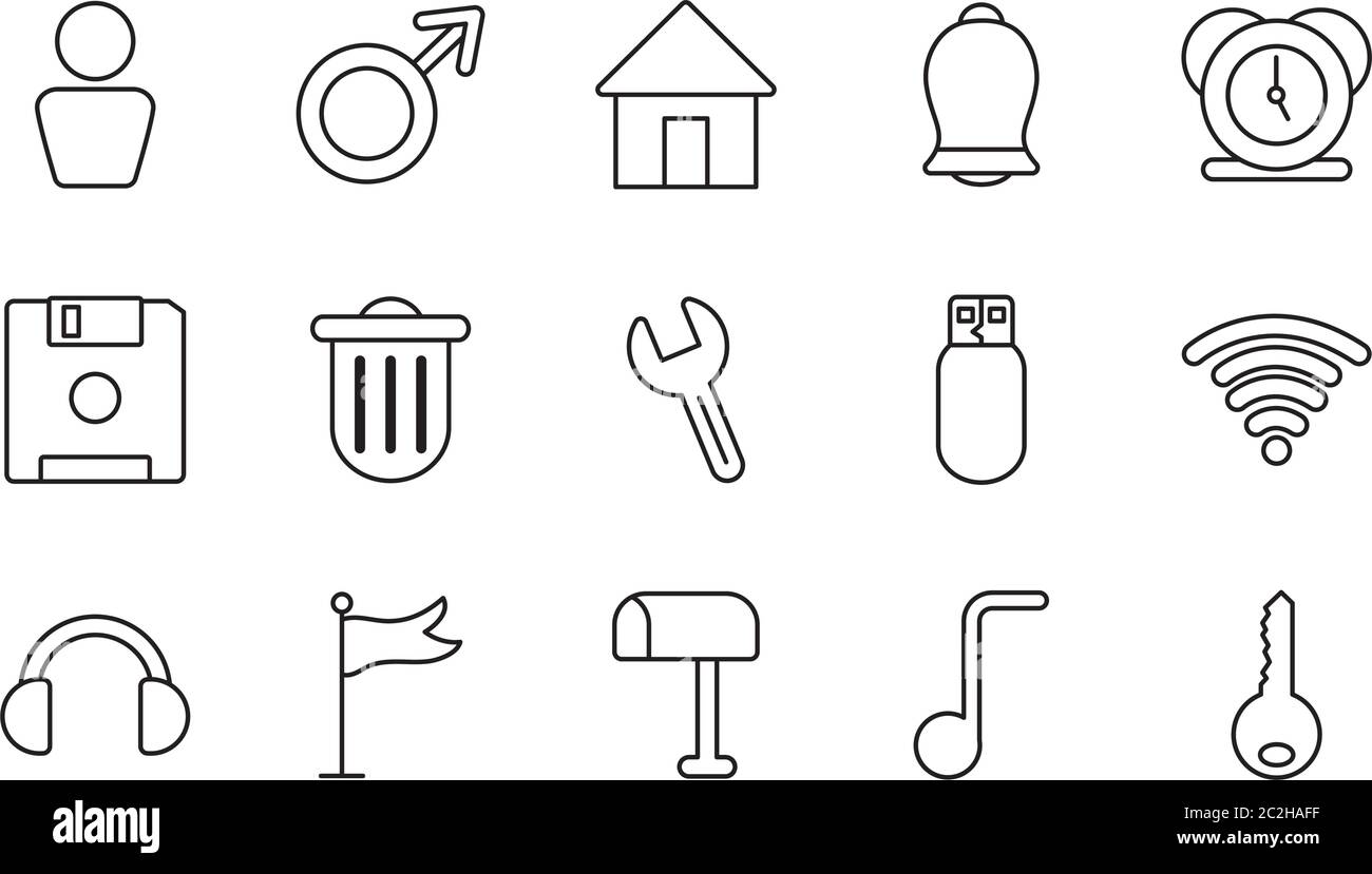 avatar user and web symbols icon set over white background, line style ...