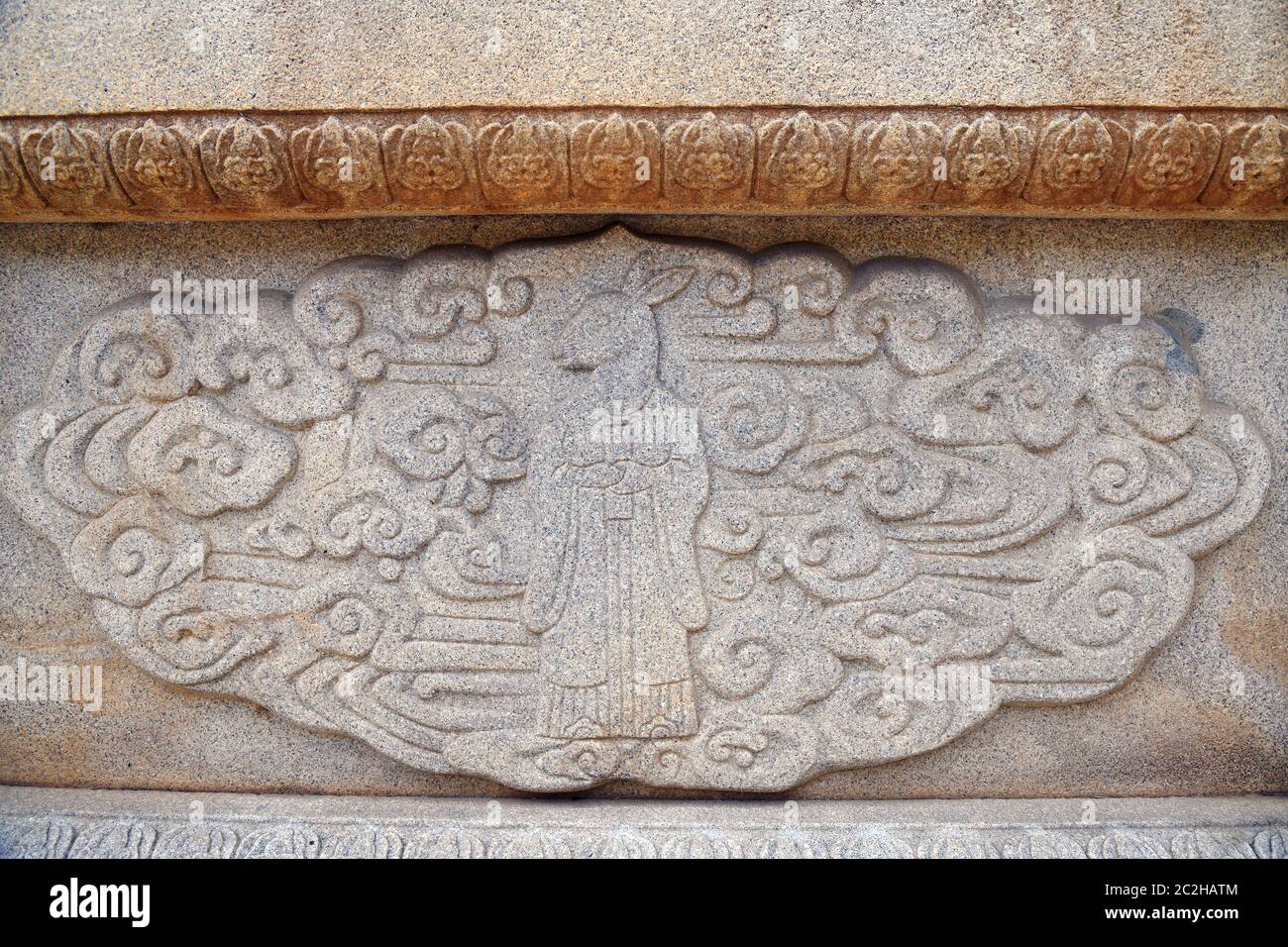 Kaesong, North Korea - May 5, 2019: Granite bas-relief depict a holy ...
