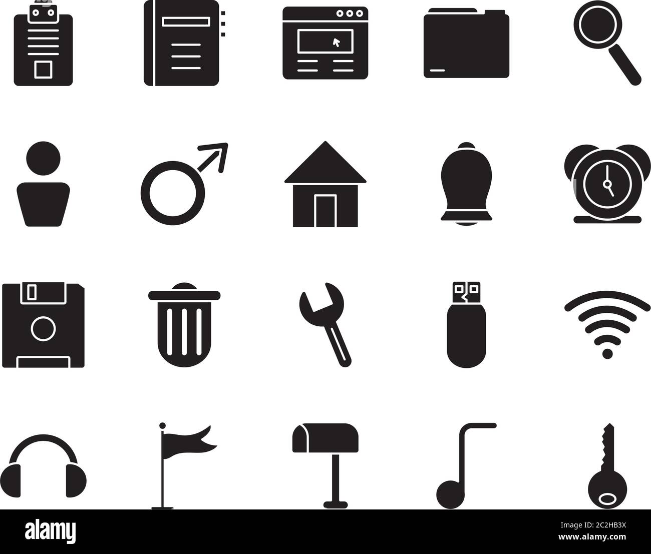 musical note and web symbols icon set over white background, silhouette ...