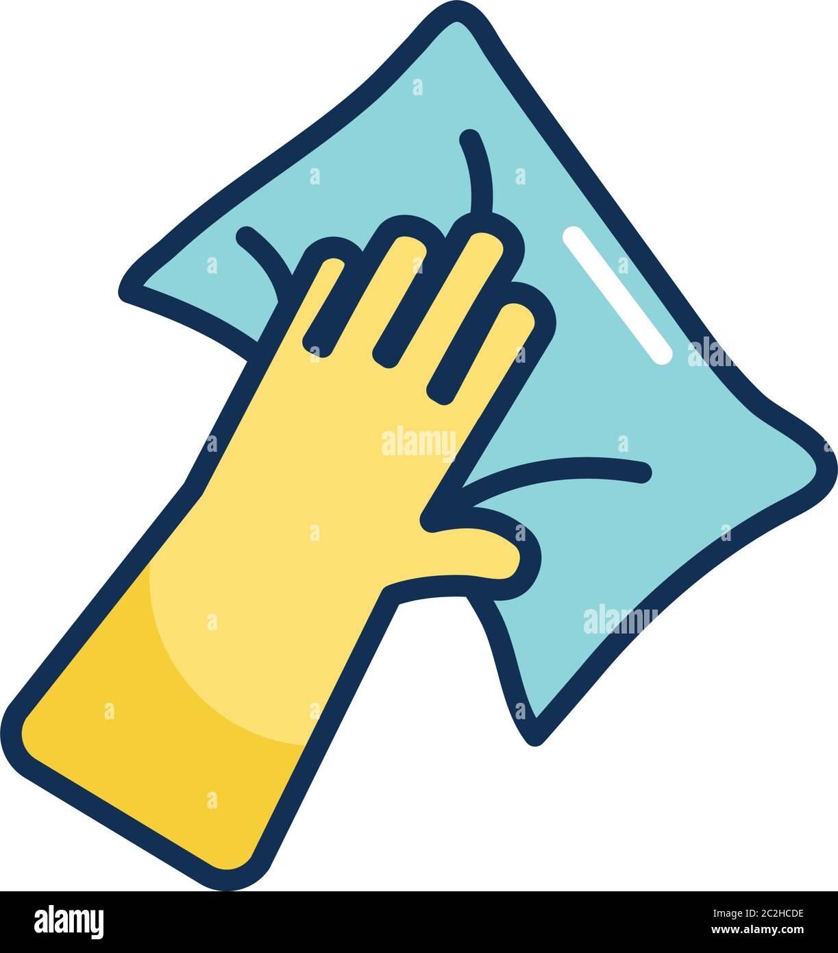cleaning glove with a wipe over white background, line fill style ...