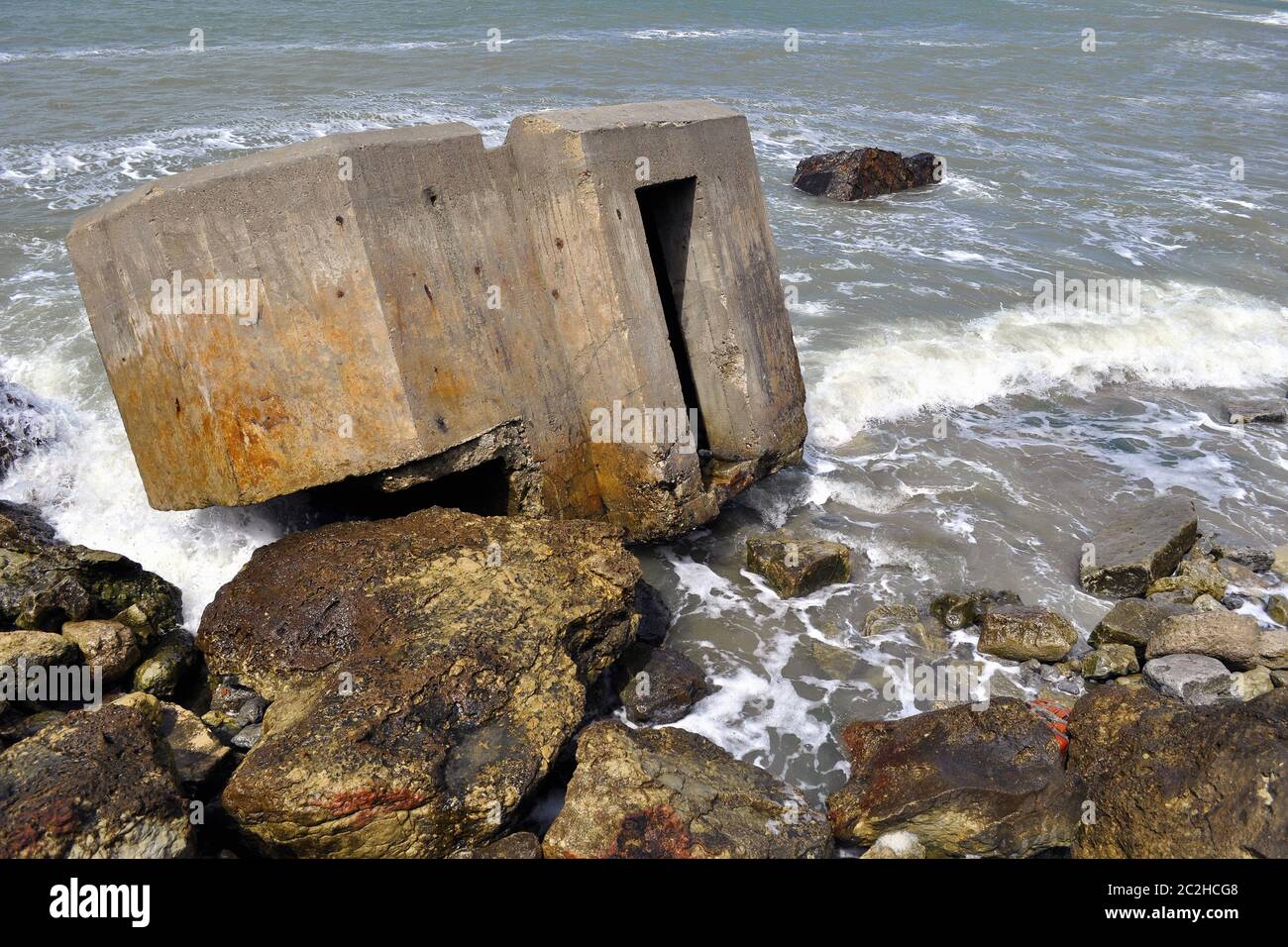 destroyed bunker on the shores of the Atlantic from World War II Stock ...