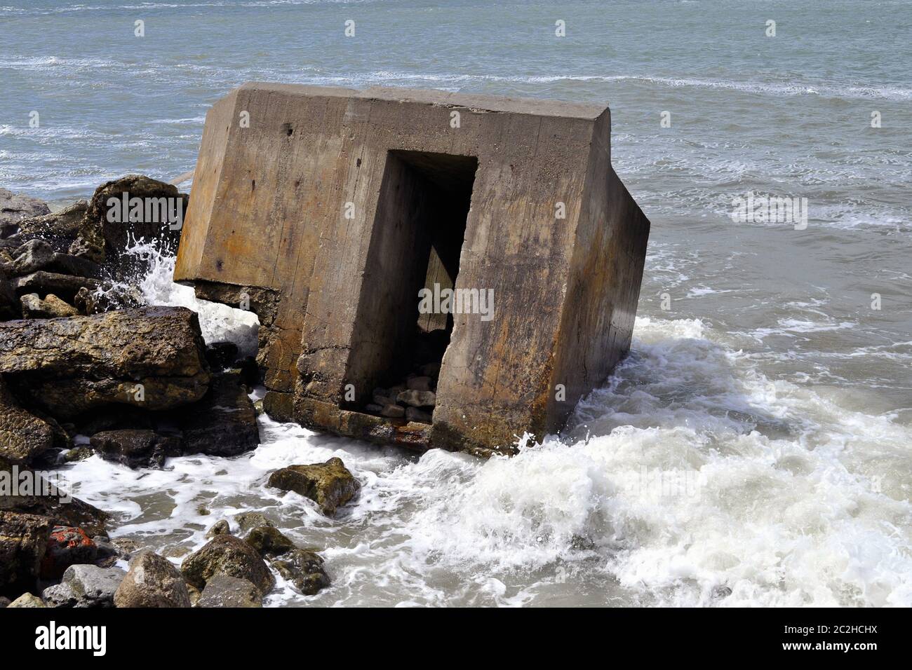destroyed bunker on the shores of the Atlantic from World War II Stock ...