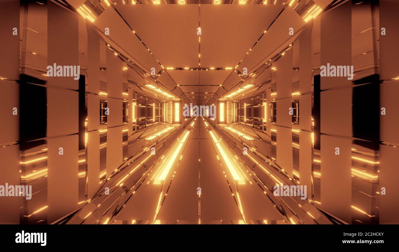 futuristic space hangar tunnel corridor with hot metal steal 3d ...
