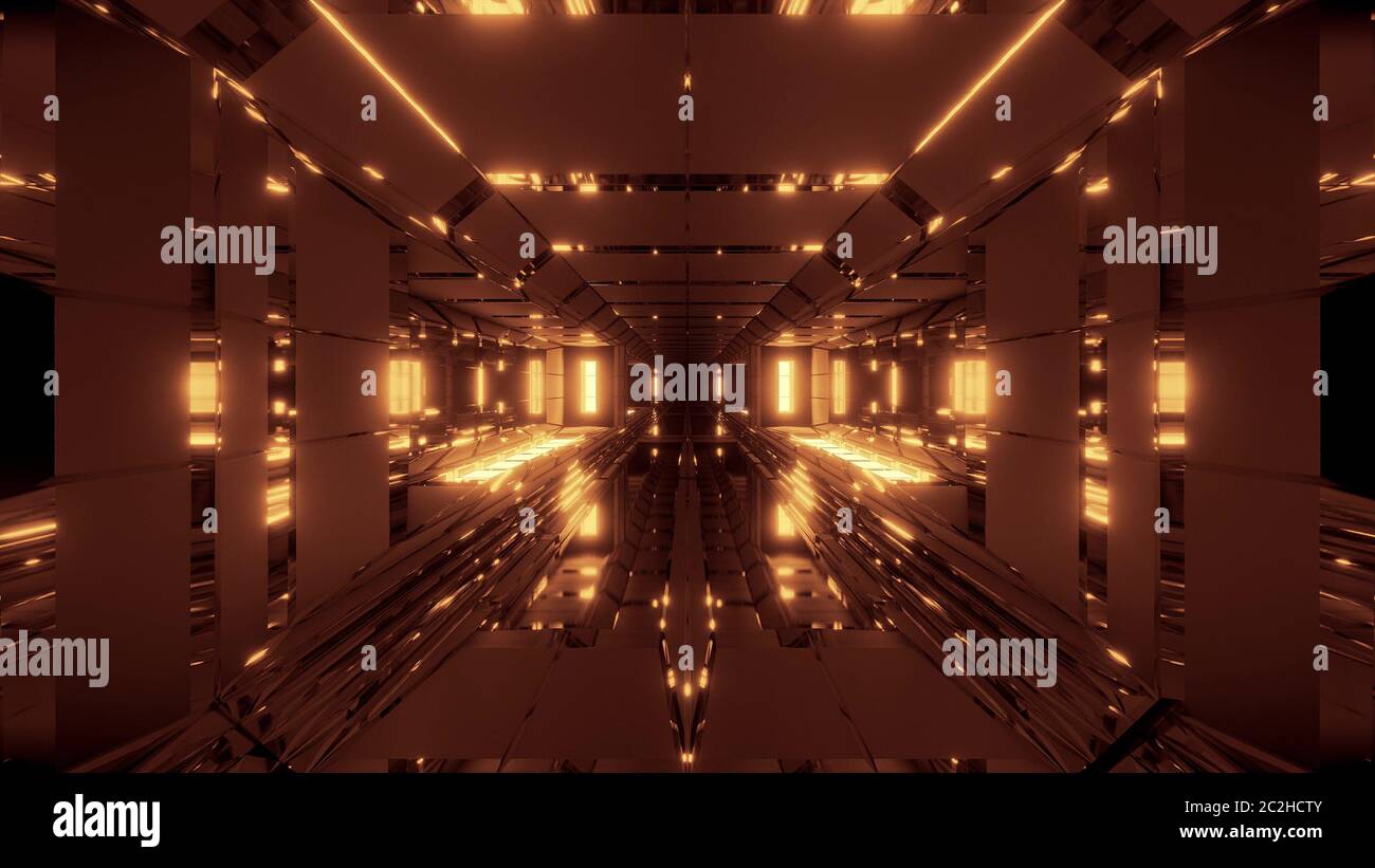 futuristic space hangar tunnel corridor with cool reflections and glass ...