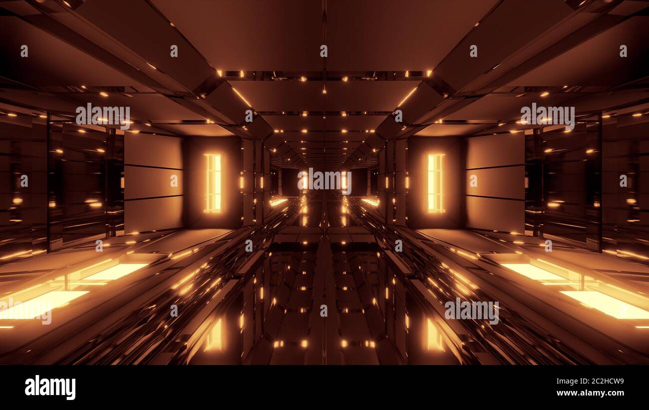 futuristic space hangar tunnel corridor with cool reflections and glass ...