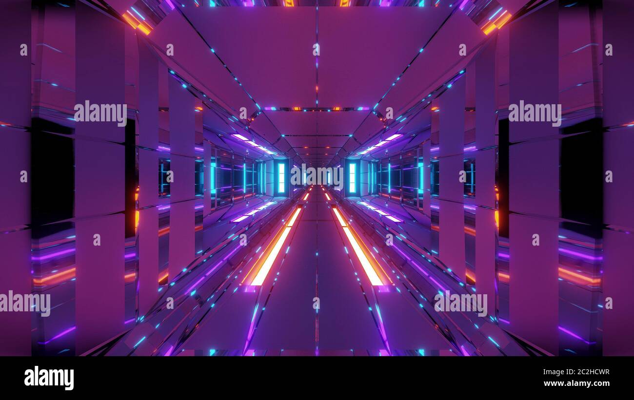 futuristic space hangar tunnel corridor with hot metal steal 3d ...