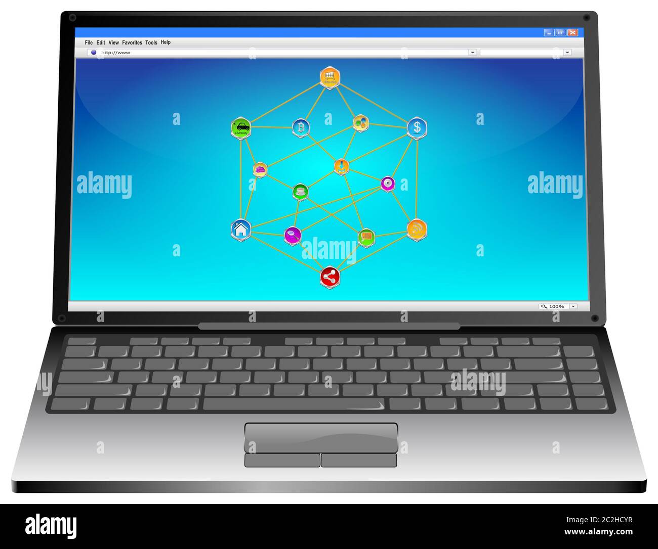 Laptop with AI Artificial Intelligence, Internet of Things on blue ...