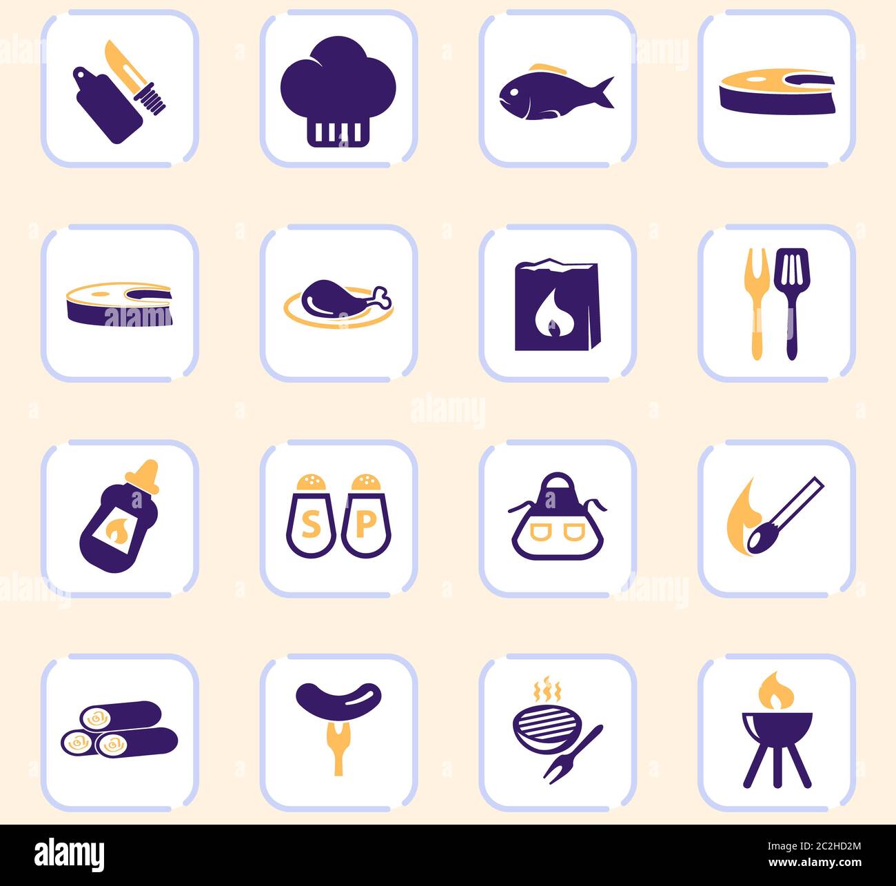 Barbecue color vector icons for user interface design Stock Photo - Alamy