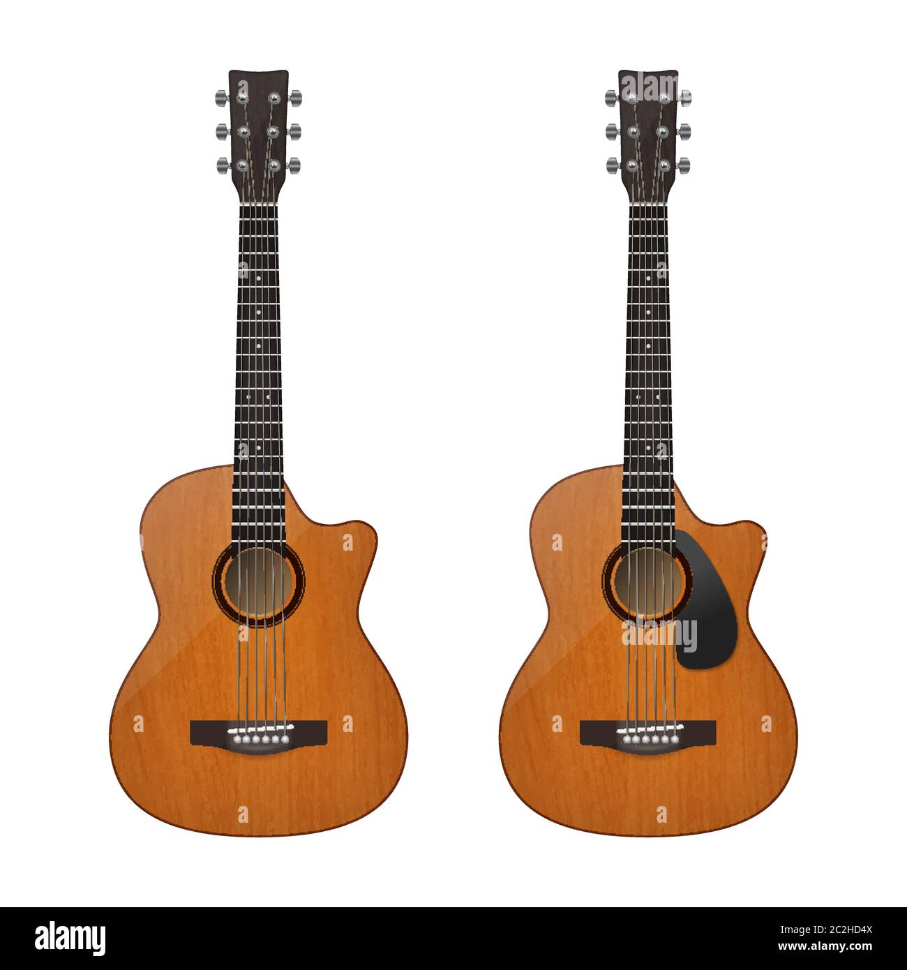 Vector 3d Realistic Classic Old Retro Acoustic Brown Wooden Guitar Icon ...