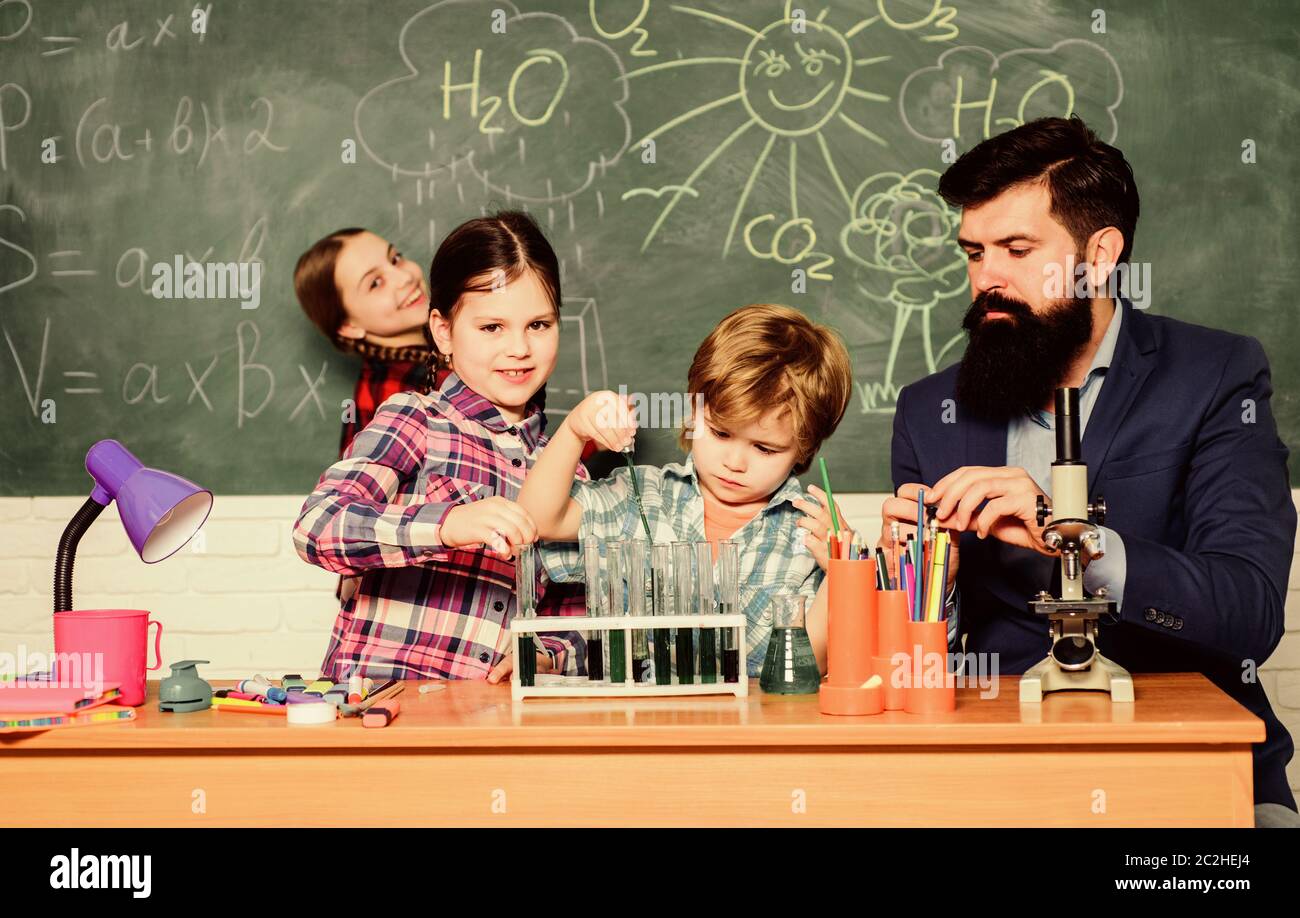 school kids scientist studying science. back to school. happy children ...