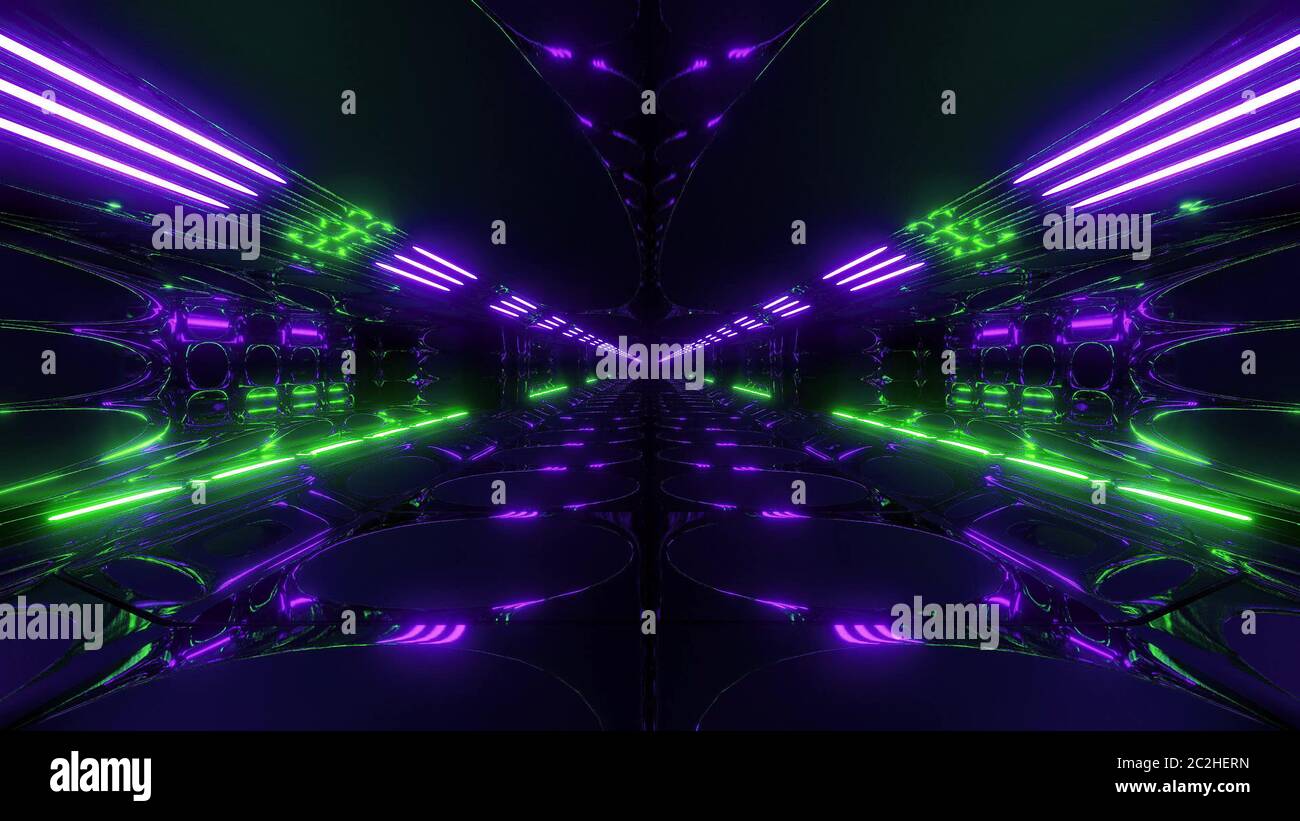 endless abstract alien scifi tunnel corridor with glowing lights and ...