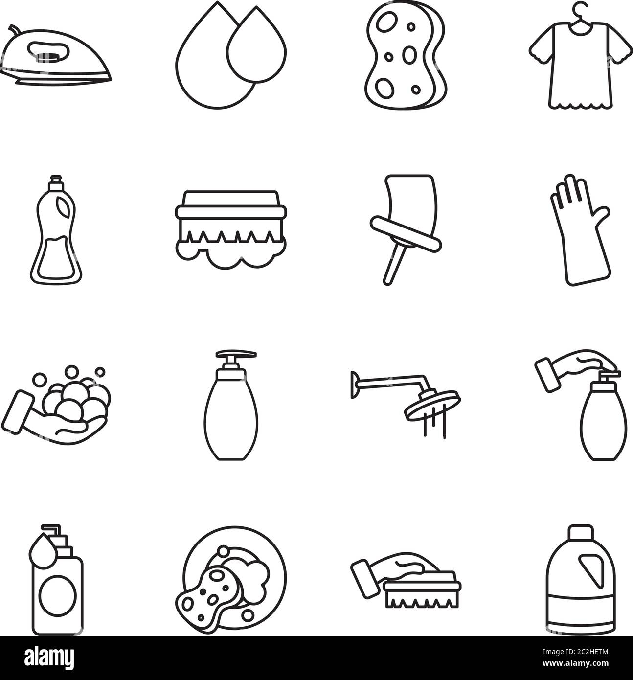 iron and cleaning tools icon set over white background, line style ...