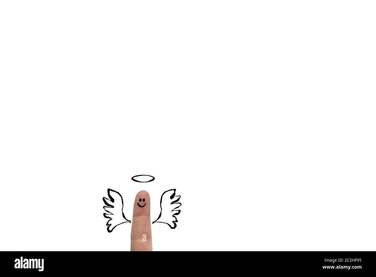 Angel in heaven painted finger happy face isolated on white, believe in ...