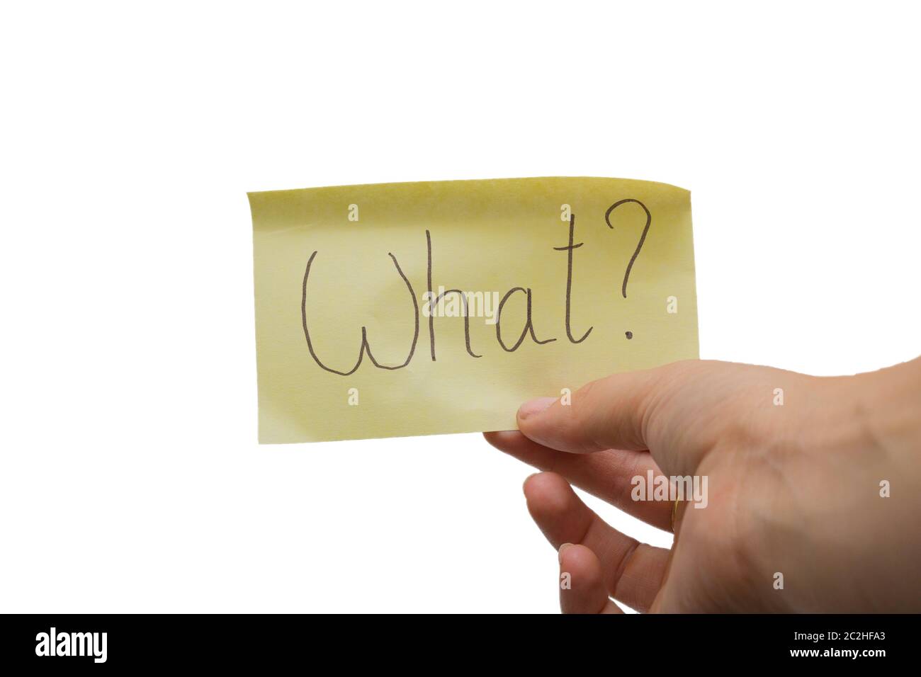 Sticky note isolated on white background with hand holding the post-it ...