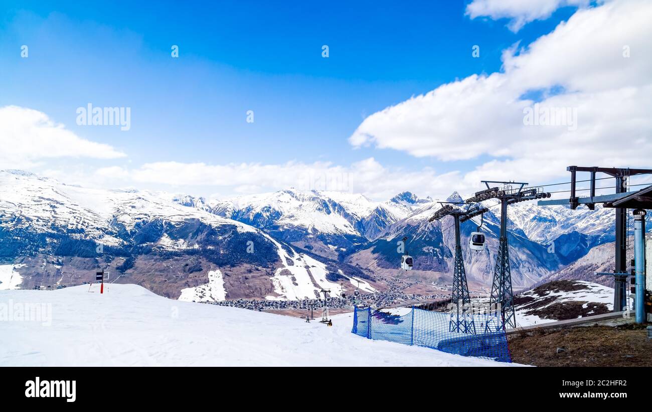 Beautiful mountains in winter, slopes and pistes with ski lifts, ski ...