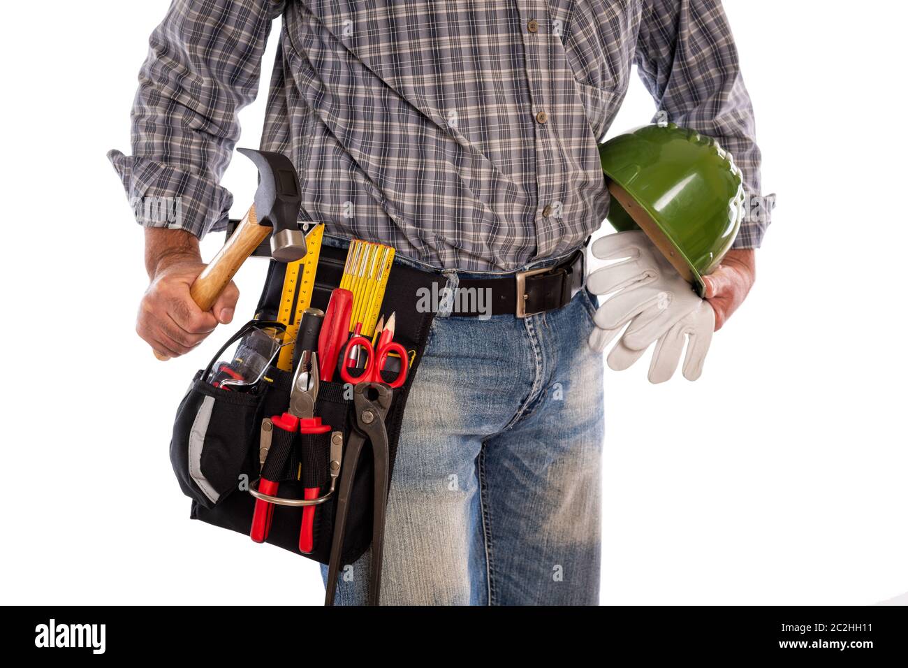 Craftsman carpenter adult isolated on white background, holding a ...