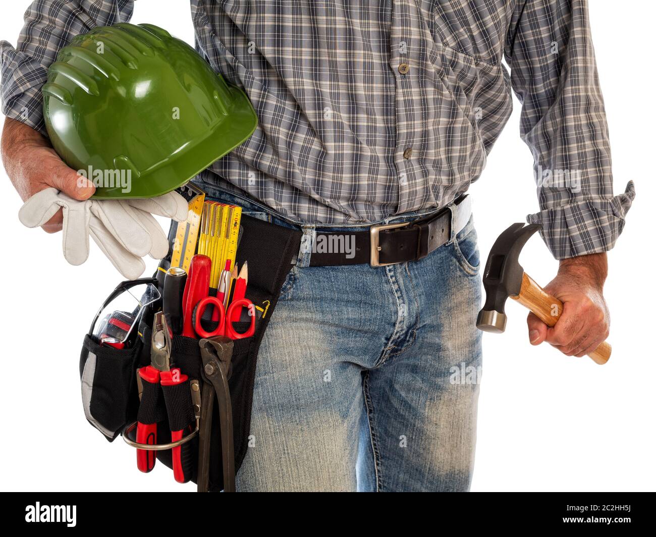 Craftsman carpenter adult isolated on white background, holding a ...