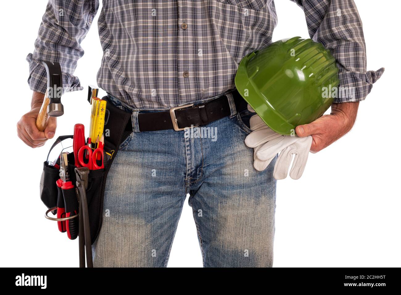 Craftsman carpenter adult isolated on white background, holding a ...