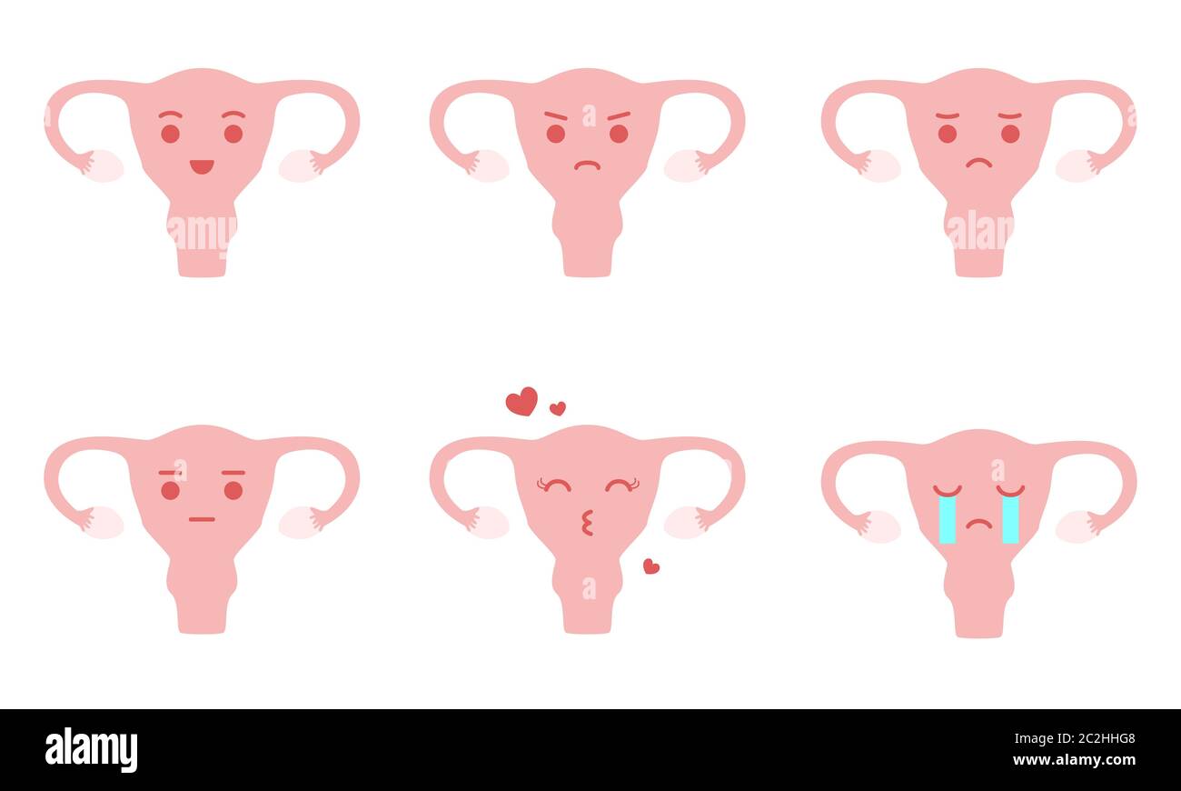 Set of cute, funny vectors of abstract female reproductive system ...