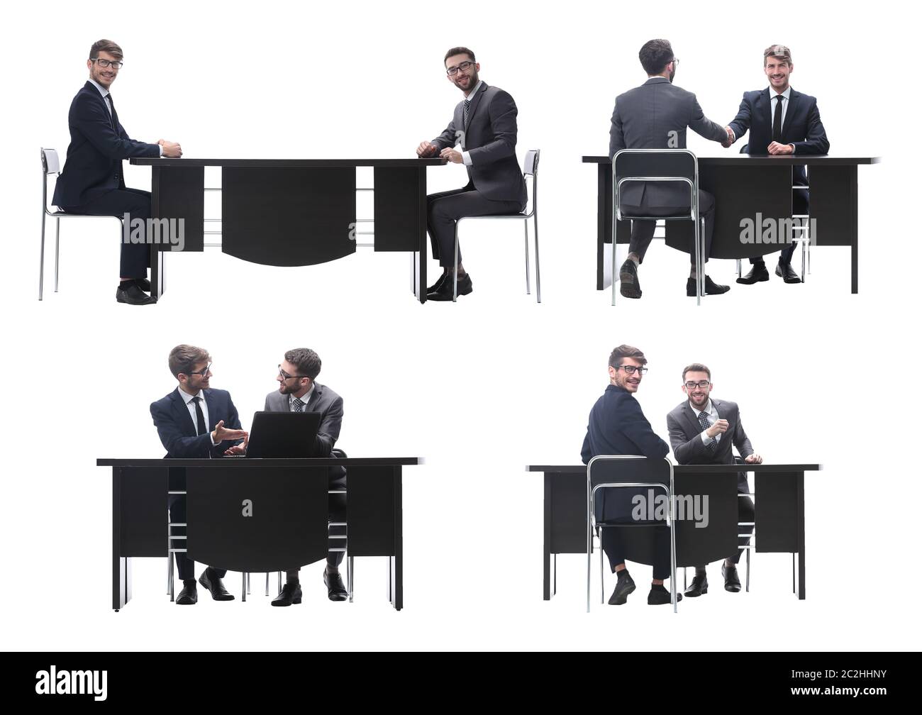callage. two business people sitting at the Desk Stock Photo - Alamy
