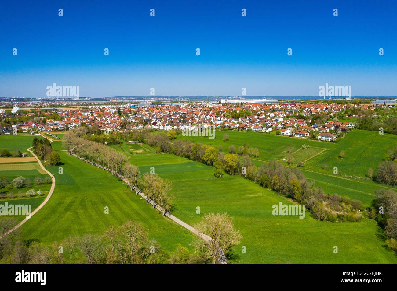 aerial view to the village Bonlanden in Germany seen from the ...