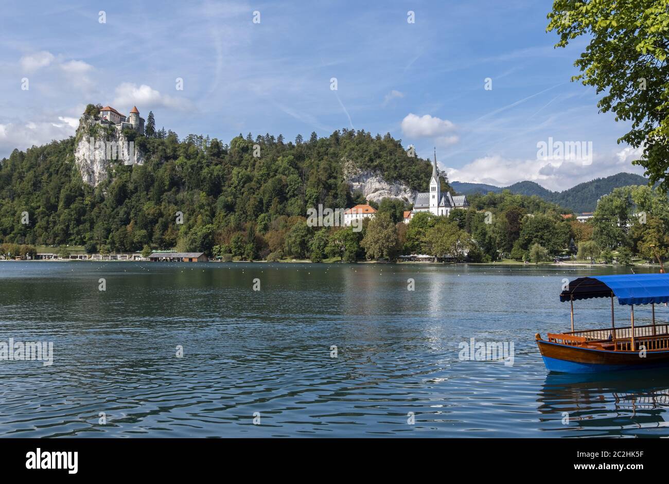 Lake Bled with castle and church of Bled Stock Photo - Alamy
