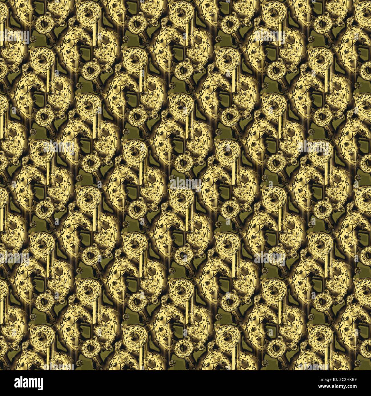 Seamless round pattern gold brown olive green Stock Photo - Alamy