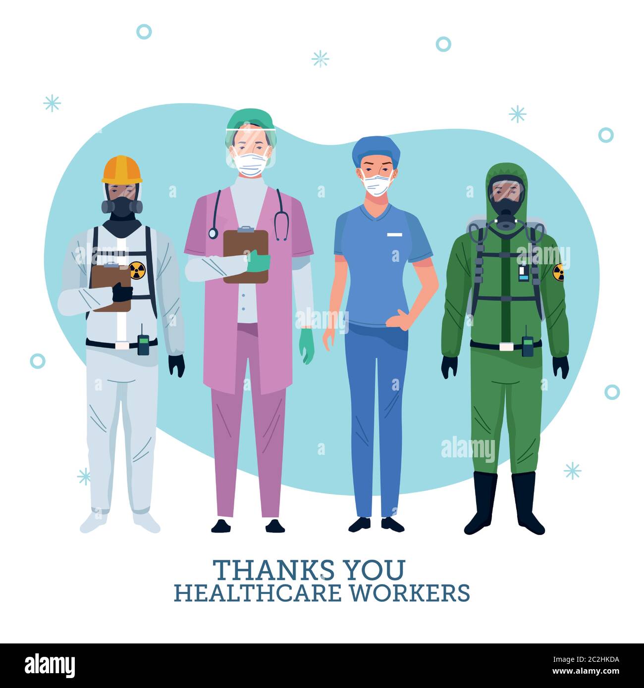 group of healthcare workers characters with thank you message vector ...