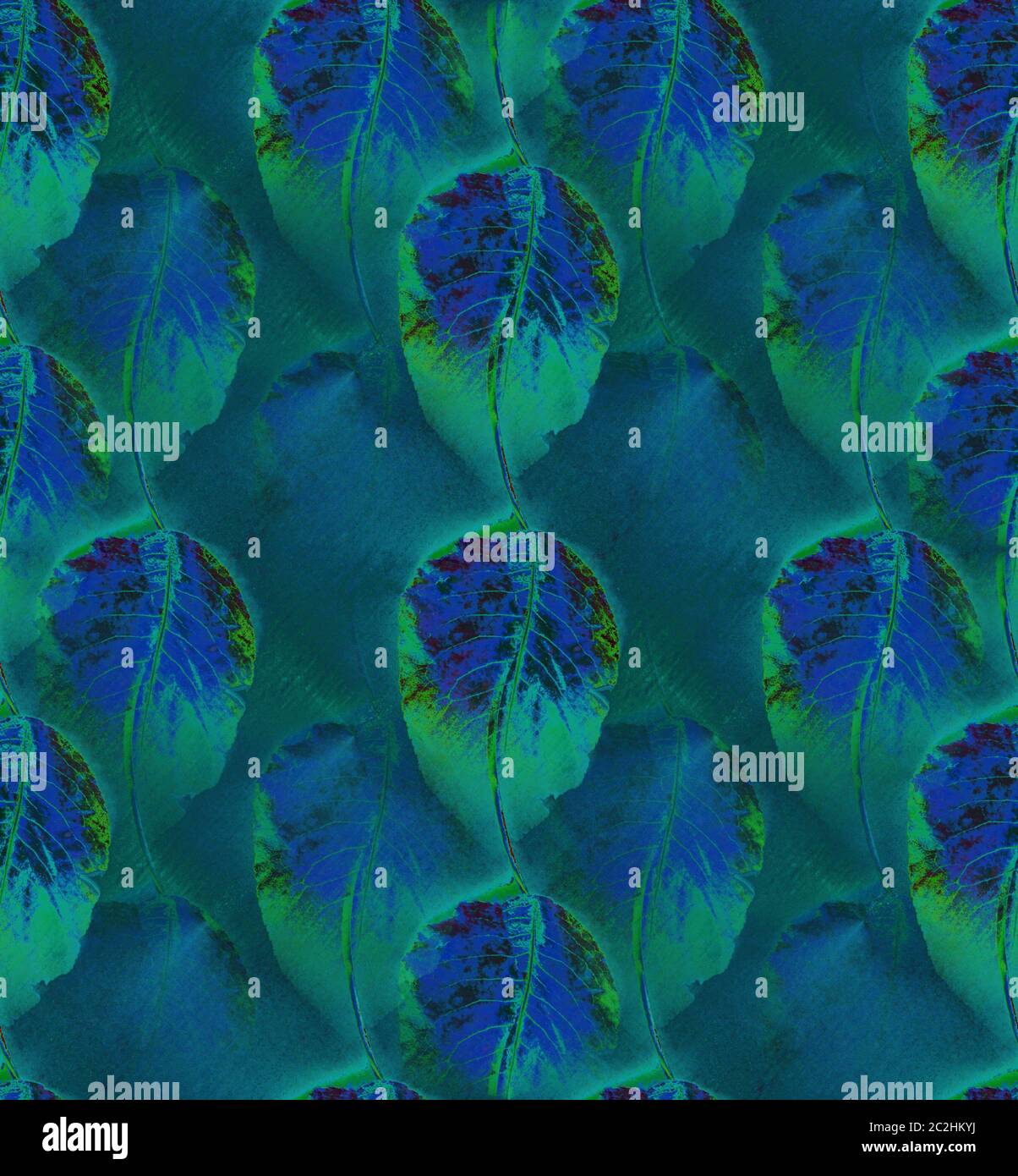 Abstract seamless beech leaves dark blue purple turquoise green gray ...