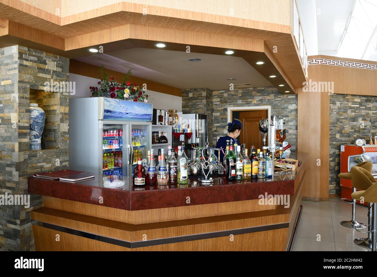 Pyongyang, North Korea - April 29, 2019: Airport bar in the Pyongyang ...