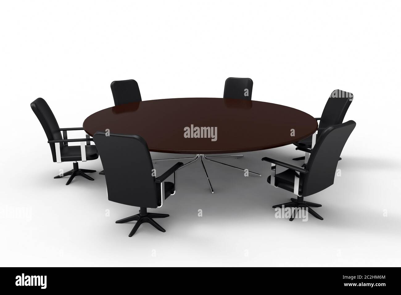 Conference table with six chairs on white background, 3D rendering ...